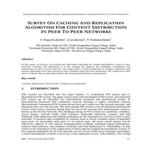 Survey On Caching And Replication Algorithm For Content Distribution In Peer To Peer Networks Pdf