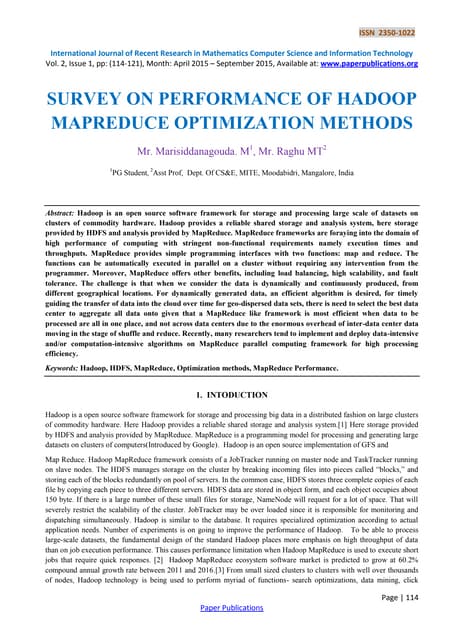 Survey On Performance Of Hadoop Map Reduce Optimization Methods Pdf 6756