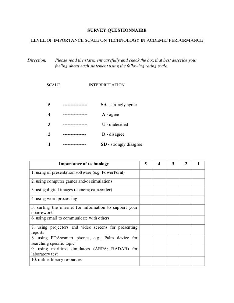 Survey questionnaire