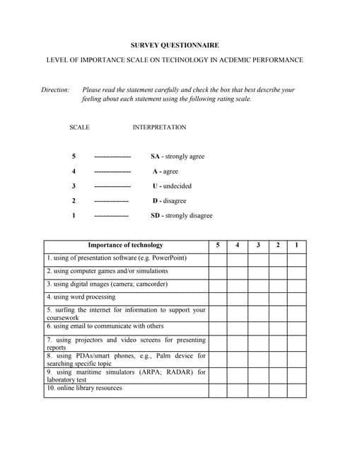 Reference survey questionnaire