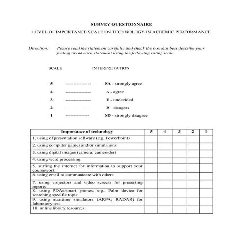 Survey questionnaire | DOCX