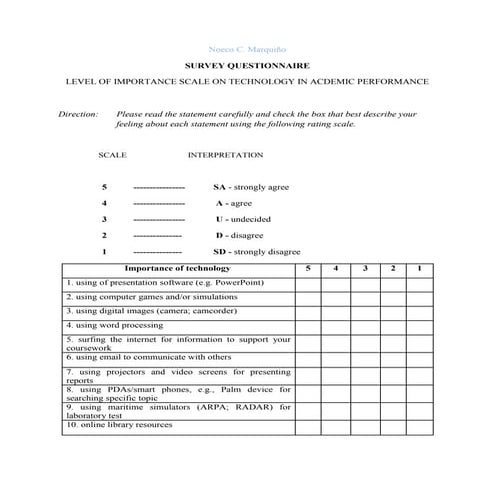 Survey questionnaire by: noeco marquino | DOCX