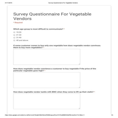 Survey questionnaire for vegetable vendors | PDF