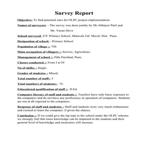 survey report of Malavali | PDF