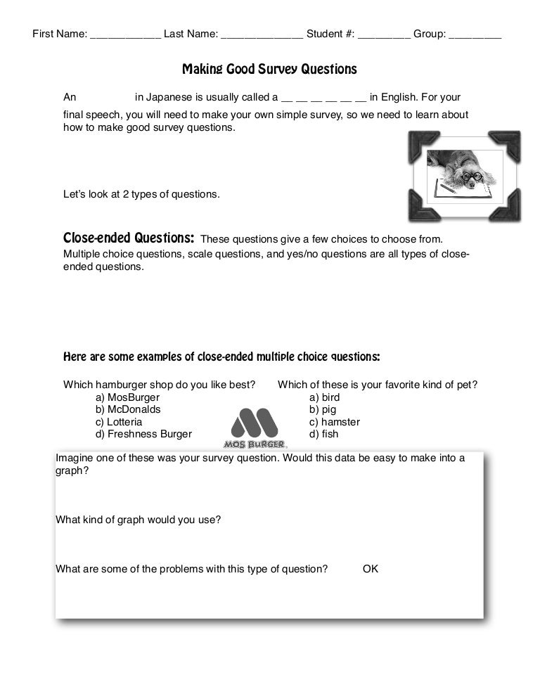 Surveys Worksheets