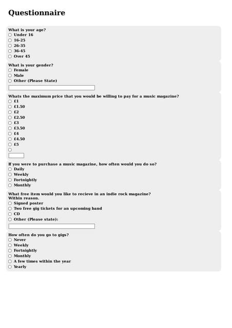 Questionnaire for my band | DOCX