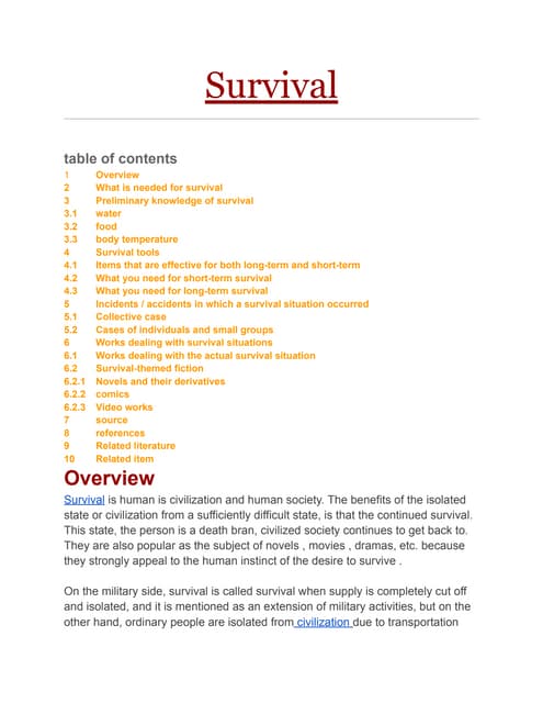 A presentation on survival skills | PPTX | First Aid | Injuries