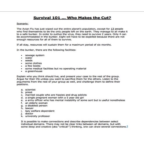 Survival 101 Worksheet | PDF