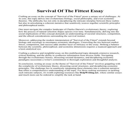 Survival Of The Fittest Essay. Survival of the Fittest Lesson ...