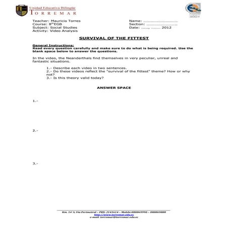 Survival of the Fittest Video Worksheet | DOCX