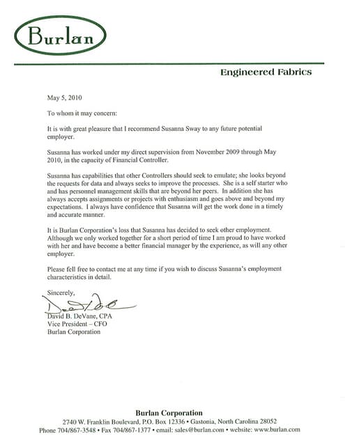 Susanna Sway Shea Homes Letter of Recommendation | PDF