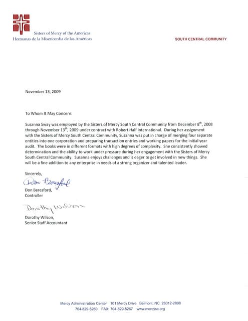 Susanna Sway Shea Homes Letter of Recommendation | PDF