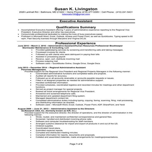Susans resume march 2016 with software | DOC