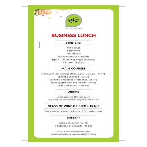 Sushi rechavia business lunch june12 | PDF