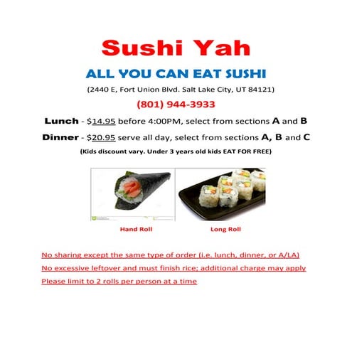 New Sushi Yah Menu | PDF