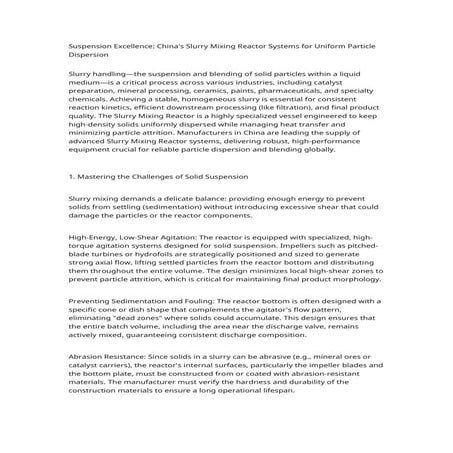 Suspension Excellence China's Slurry Mixing Reactor Systems for Uniform ...