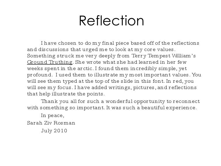 Deep Ecology Reflection 2010