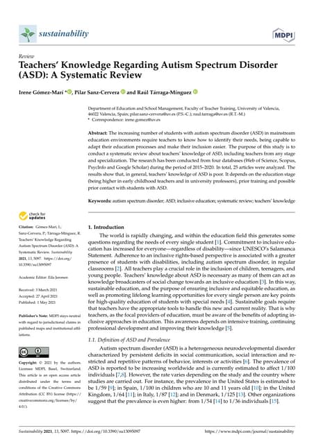 Inclusion of Learners with Autism Spectrum Disorders (ASD) in Lesotho Primary Schools | PDF