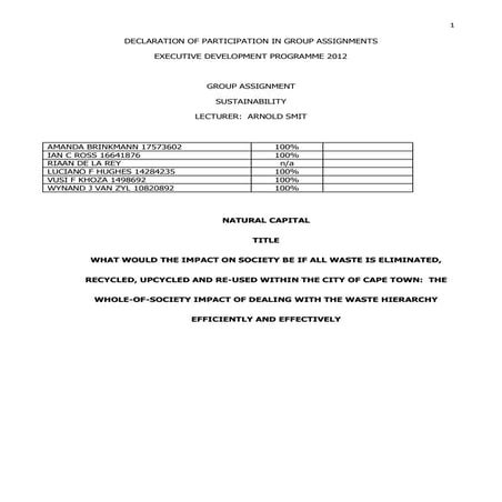 Sustainability Assignment EDP USGSB - The Waste Hierarchy 2012 | PDF