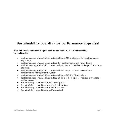 Sustainability coordinator performance appraisal | DOCX