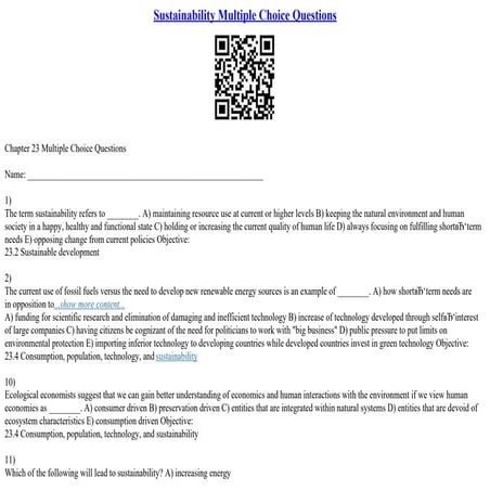Sustainability Multiple Choice Questions | PDF