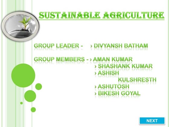 Sustainable Agriculture Presentation | PPTX | Agriculture | Industries