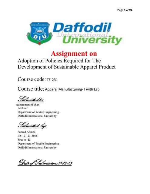 Daffodil International University cover page | DOCX