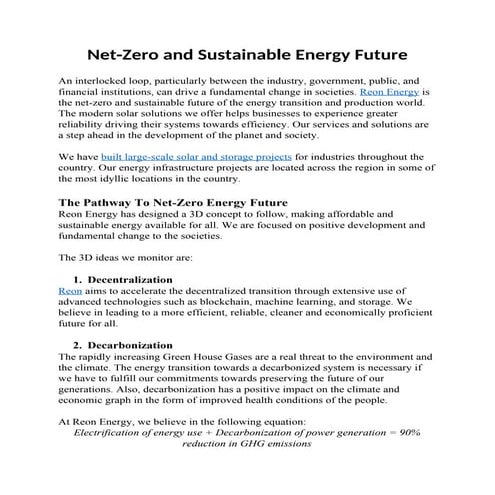 The Net-Zero and Sustainable Energy Future | PDF