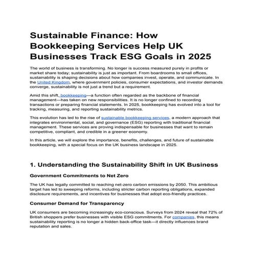 Sustainable Bookkeeping Services UK 2025: ESG & Carbon Tracking Made ...