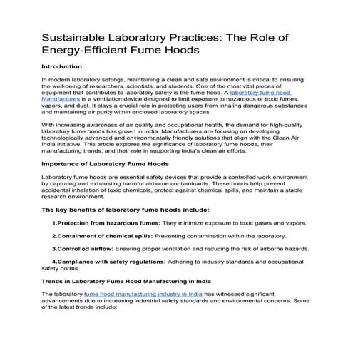 Sustainable Laboratory Practices_ The Role of Energy-Efficient Fume Hoods.docx
