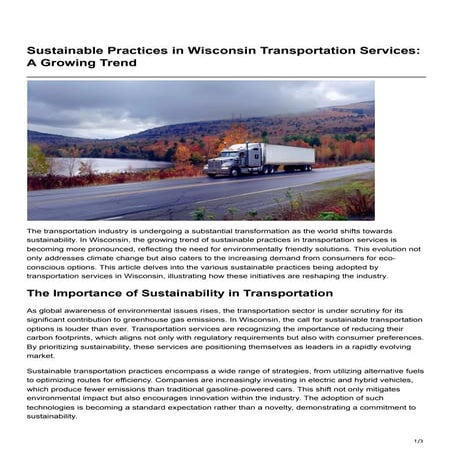 -Sustainable Practices in Wisconsin Transportation Services A Growing ...