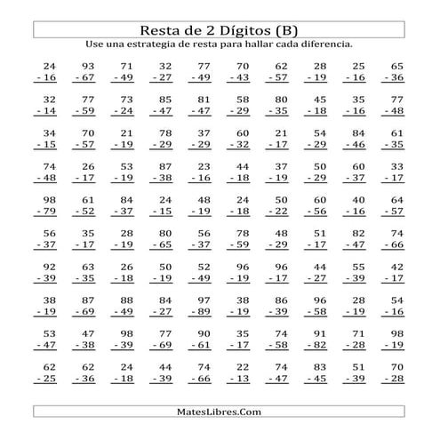 Sustraccion dos digitos con respuestas 2 | PDF