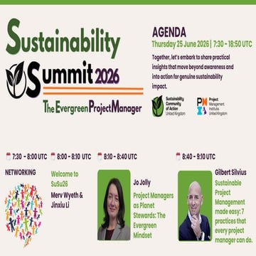 Sustainability Summit 2026 Program: The Evergreen Project Manager | PDF