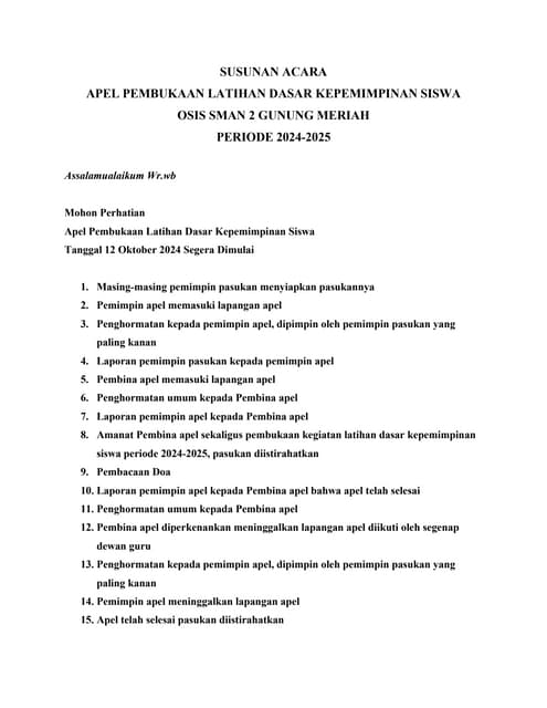 Susunan acara upacara bendera | DOC