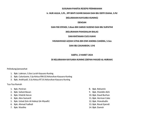 Susunan Panitia Resepsi Pernikahan Nur Aulia.docx Susunan Panitia Resepsi Pernikahan Nur Aulia.docx