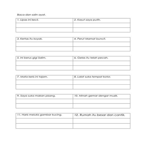 Baca dan salin semula ayat