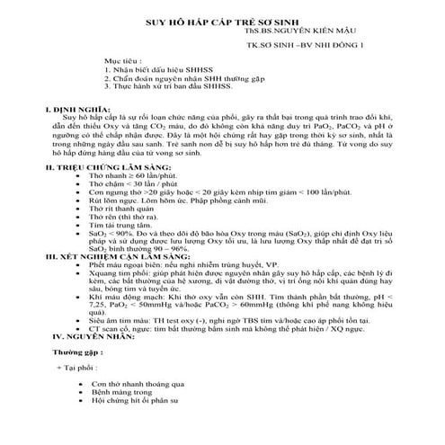SUY HÔ HẤP CẤP TRẺ SƠ SINH | PDF