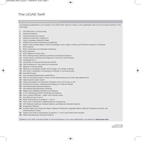 UCAS Tariff Tables 2010 | PDF | Secondary Education | Education