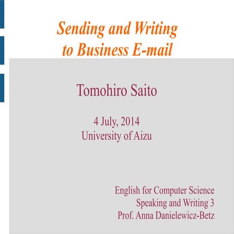 Sending and Writing Business E-mail | PPT