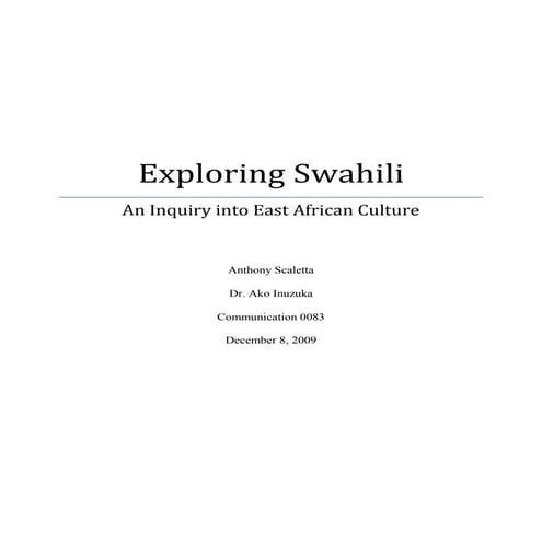Exploring Swahili : An Inquiry into East African Culture | DOCX