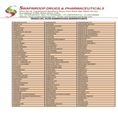 Abacavir Sulfate API BULK DRUG MANUFACTURER EXPORTER | PDF