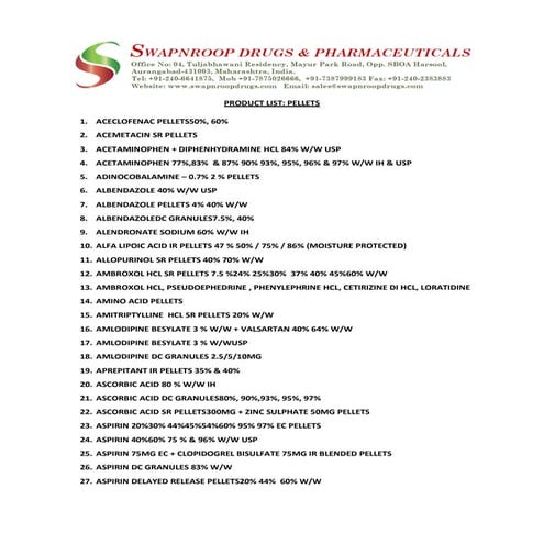 API PELLETS , HERBAL EXTRACTS AND INTERMEDIATES | PDF