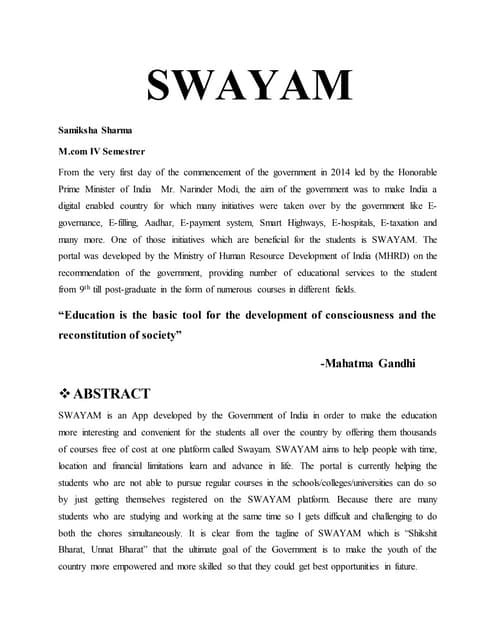 SWAYAM | PPTX | Education industry | Industries