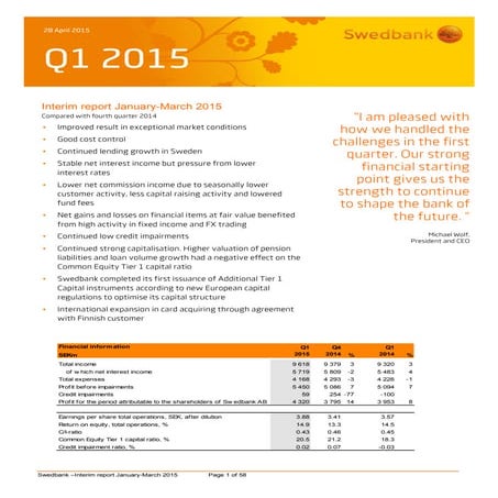 Swedbank Interim Report Q1, 2015 | PDF