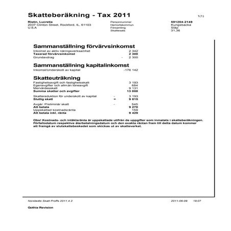 Swedish tax return 2010 | PDF
