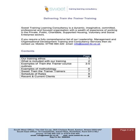 'Train The Trainer' training ~ Sweet TLC Ltd | PDF
