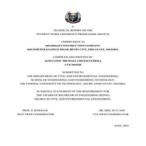 A Technical Report on Student Work Experience Programme 2 (SWEP 2 ...