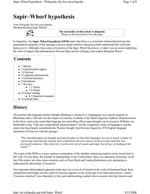 Sapir Whorf hypothesis | PPTX | Science