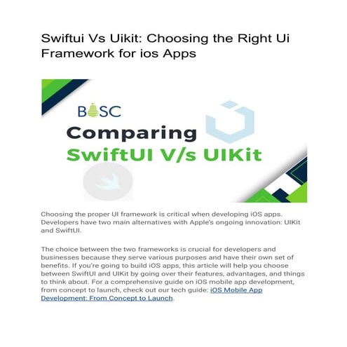 Swiftui Vs Uikit Choosing The Right Ui Framework For Ios Apps Pdf