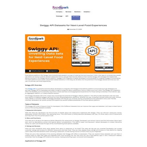 Swiggy API Datasets for Next-Level Food Experiences | PDF